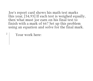 Ontario Grade Nine Math Cirriculum Average Calculation Word Problems